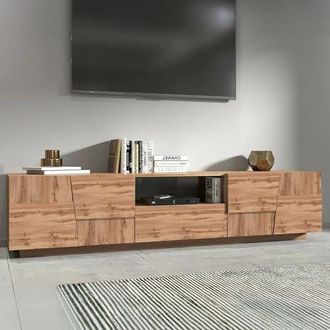 Dmora TV-St&auml;nder Vanni, niedriges Wohnzimmer-Kommode mit 4 T&uuml;ren und 1 Schublade, TV-St&auml;nder-Basis, 220x44x46 cm, Eiche
