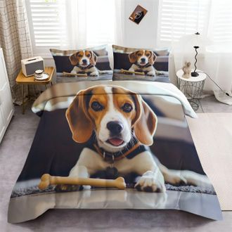 Generic Bettbezug Süßer Beagle Motiv Weiche Bettbezug 135 x 200 cm Bettwäsche-Set Bunt Gemütlich Bettbezug mit Reißverschluss und Kissenbezüge für Kinder Juge