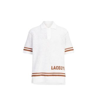 Lacoste Pull maille bouclette &eacute;ponge &agrave; col polo en coton m&eacute;lang&eacute;