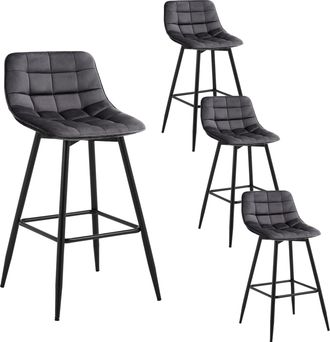 Woltu 4er Set Barhocker Barstuhl Hocker Tresenhocker Bistrohocker Design Stuhl Samt Metall Dunkelgrau BH143dgr-4