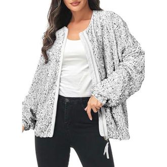 Generic Veste pour femme &agrave; paillettes, top scintillant pour les femmes blazer paillettes base coupe ample manches longues vestes paillet&eacute;es mode cardigan col 