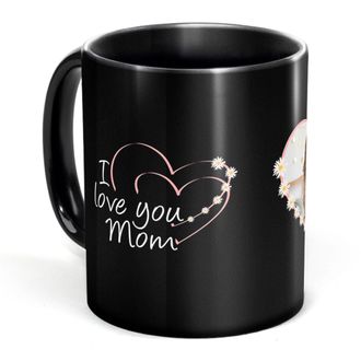 Tassendruck Schwarze Tasse für Mama - I Love You Mom - mit Foto selbst gestalten - Geschenk für Mama, Beste Mutter | Personalisiertes Fotogeschenk, Hochglänzend S