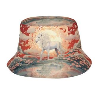 Generic Chapeau De Godet Image Cheval Blanc Chapeau De P&ecirc;che Respirant &Eacute;t&eacute; Bonnet Soleil, pour La Randonn&eacute;e, Plage, De P&ecirc;che, 56-58cm