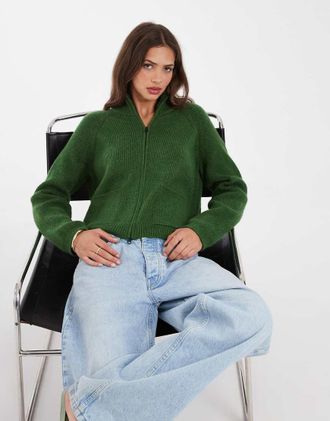 Free People Pullover mit halbem Rei&szlig;verschluss in Dunkelgr&uuml;n