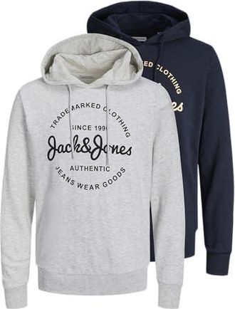 Jack & Jones Jjforest Sweat à Capuche 2pk MP Sweatshirt, Blazer Bleu Marine/lot : avec mélange Blanc, M Homme