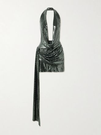 Alex Perry Mini-robe Dos Nu En Résille À Sequins Et À Drapés - Vert