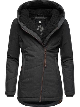Ragwear Damen warme wasserdichte Winterjacke mit Ziern&auml;hten und kuscheliger Kapuze Gordon Intl Black22 Gr. XL