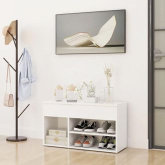 Les Tendances Les Tendances - inlife Banc &agrave; chaussures Blanc 80x30x45 cm Agglom&eacute;r&eacute;
