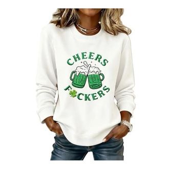 Generic Sweat-shirt d&eacute;contract&eacute; imprim&eacute; de la Saint-Patrick pour femme Motif tr&egrave;fle Cheers Fuckers, blanc, 5XL
