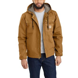 Carhartt Work in Progress Herren, Loose-Fit Arbeitsjacke aus gewaschenem Canvas mit Sherpa-Futter, Carhartt Farbe: Braun, Größe XL