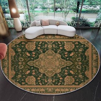 Generic Tapis Rond à Motif Vintage Géométrique Floral Réaliste, Sombre Tapis Rond Lavable et Antidérapant, 160 cm Moquette Doux à Imprimé pour Cuisine Entrée 