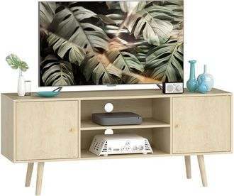 HOMCOM Meuble TV - HOMCOM - pour téléviseur jusquà 55 pouces - 2 placards et 2 étagères ouvertes - 120x34x50cm - effet bois naturel