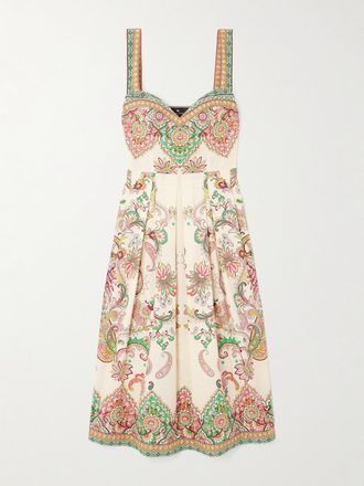 Etro Midikleid Aus Bedruckter Baumwollpopeline Mit Falten - Wei&szlig;