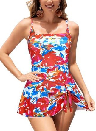 SHEKINI Maillot de bain une pi&egrave;ce pour femme Contr&ocirc;le du ventre Maillots de bain Noeud papillon Maillot de bain pour femme, Feuille bleu afran, L