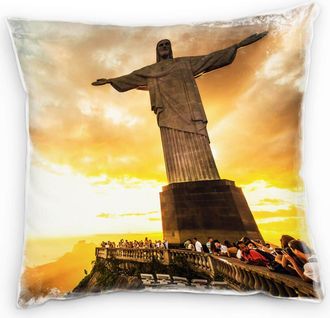 Paul Sinus Art Landschaften, Rio de Janeiro, Brasilien, orange Deko Kissen 40x40cm f&uuml;r Couch Sofa Lounge Zierkissen - Dekoration zum Wohlf&uuml;hlen