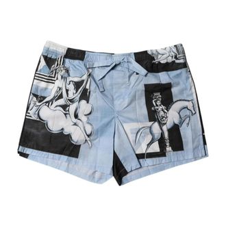 Dolce & Gabbana Shorts en Coton Imprim&eacute; Statue - Homme - Shorts - Bleu - Taille: XS