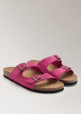 Mango Sandales en cuir &agrave; double boucle fuchsia - Femme - 36 - MANGO