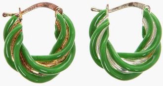 Bottega Veneta Braided Effect Silver PILLAR TWISTED Hoop Earrings size One Size