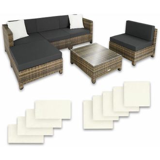TecTake Salon bas de jardin AMY 5 places rembourrage 10 cm avec 2 sets housses