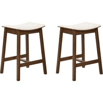 Beliani Set mit 2 Barhockern DIXON Holz Cremewei&szlig; / Dunkelbraun