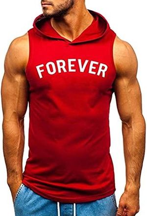 ORANDESIGNE Musculation Homme à Capuche Sport Fitness Gym T-Shirt Gilet sans Manche C Rouge XXL