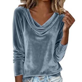 Generic Hauts en velours pour femme - &Eacute;l&eacute;gant col b&eacute;nitier - Chemisier pliss&eacute; habill&eacute; d&eacute;contract&eacute; de sortie &agrave; manches longues bouffantes - V&ecirc;tements dautomne,