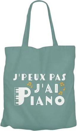 Fabulous Tote Bag Sac Shopping en Toile Turquoise - JPeux Pas Jai Piano Instrument Musique Chopin - 10 L