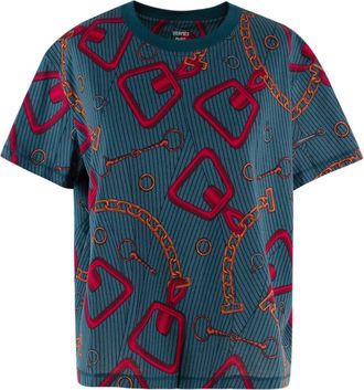 Herm&egrave;s Teal Chain Print T-Shirt Size S