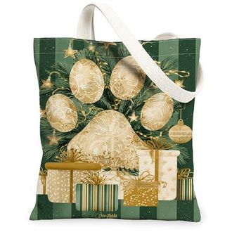 Generic Sacs fourre-tout en toile pour cadeaux de No&euml;l, motif vacances vintage, sacs d&eacute;picerie r&eacute;utilisables, &eacute;l&eacute;gants, l&eacute;gers et lavables avec bandouli&egrave;re en