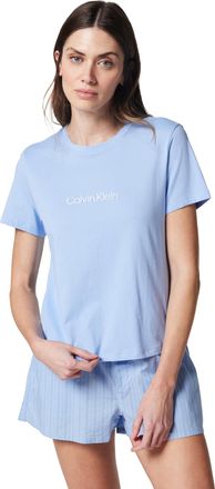 Calvin Klein Damen S/S Tee Short Set LV00QS7576 Set, Blau (Frozen Fjord W Trail Stripe), M, Blau (Frozen Fjord W Trail Stripe), M