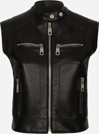 Dolce & Gabbana Weste Mit Reißverschluss Aus Leder - Frau Mäntel Und Jacken Schwarz Leder 40