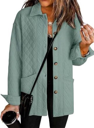 Generic Veste matelass&eacute;e d&eacute;contract&eacute;e boutonn&eacute;e &agrave; manches longues pour femme, manteau matelass&eacute; l&eacute;ger et d&eacute;contract&eacute; avec poches, vert clair, XXL
