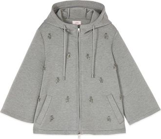 Oltre Femme, Sweatshirts et sweats &agrave; capuche, Gris, Taille: 42 FR Veste Scuba avec Ornements de Bijoux