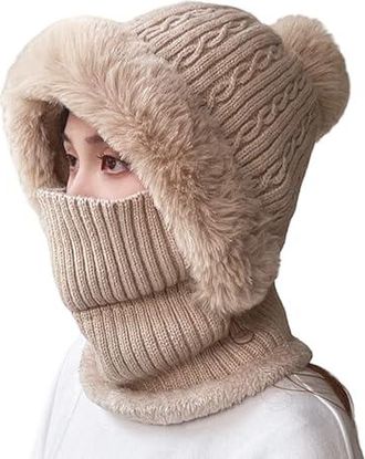 Generic Bonnet dhiver en tricot pour femme - Doublure en polaire pour temps froid, cache-oreilles thermique coupe-vent, mat&eacute;riau doux et extensible | ski, sno