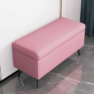 Generic Schuhbank Mit Stauraum Und Leinenkissen - Aufbewahrungsbank for Den Eingangsbereich Mit Klappdeckel, Massivholzrahmen(Pink,80 * 40 * 45cm)