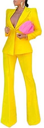 ORANDESIGNE Tailleur Femme Ensembele Pantalon et Rever Veste 2 Pieces Blazer Chic et Elegant Couleur Unie Slim Fit Formel Bureau Travail Office Pantalon Habillé C