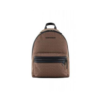 Emporio Armani Jacquard Rucksack mit Allover-Schriftzug - - Bags - Herren - Braun - ONE SIZE