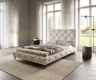 DELIFE Polsterbettgestell Nayara 140x200 cm Bouclé Creme-Weiß, Polsterbetten