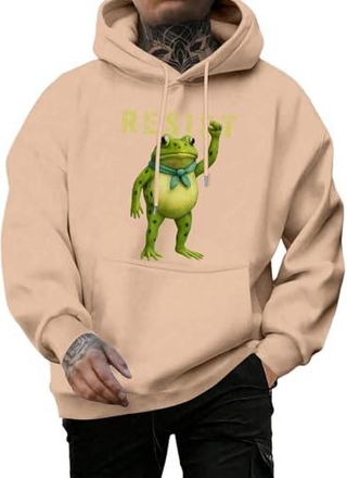 Generic Sweat &agrave; capuche surdimensionn&eacute; pour homme - Imprim&eacute; grenouille r&eacute;sistant | Sweat-shirt d&eacute;contract&eacute; tendance avec poche, usage quotidien, kaki, 3XL