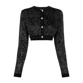 Versace Barocco Lurex Cropped Cardigan - - Knitwear - Damen - Schwarzk - XL