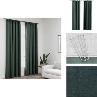 vidaXL Verdunkelungsvorh&auml;nge Haken Leinenoptik 2 Stk. Gr&uuml;n 140x245 cm - Verdunklungsvorh&auml;nge - Leinenlook - Wohnraumgestaltung - Vorh&auml;nge Gr&uuml;n