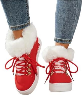Generic Bottes dhiver chaudes pour femme doubl&eacute;es de fausse fourrure confortables &agrave; lacets pour la marche en plein air pour femme - Bottes de randonn&eacute;e - Chau