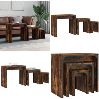vidaXL Vidaxl - Tables basses gigognes 3 pcs ch&ecirc;ne fum&eacute; bois ding&eacute;nierie - Table Basse Gigogne - Table Basse Industrielle - Meubles Salon - Meuble