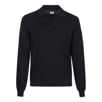 C.P. Company C.p. Company, Homme, Tops, Bleu, Taille: 2XL Pull col V avec d&eacute;tail de lentille