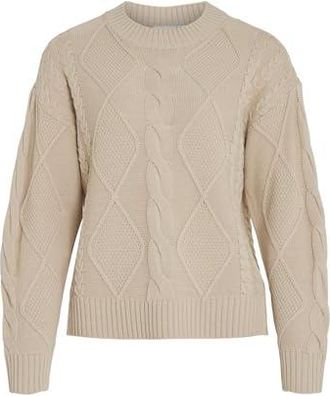 Vila Vila Vilou O-Neck L/S Cable Knit Top-Noos Pull-Over, Beige, XS Femme