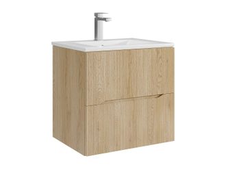 Vente-Unique H&auml;ngender Bad-Unterschrank mit Einbauwaschbecken und Armatur - gerillt - Hell-Natur - L60 cm - ORISO