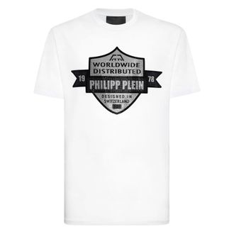 Philipp Plein Homme, Tops, Blanc, Taille: L T-Shirt Col Rond PP Crest