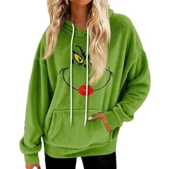 Generic Le Grinch Sweat A Capuche Femme Pilou De Adulte Chaud Pull Vetement 2025 Sweatshirts Polaire The Plaid Oversize Noel Christmas Hiver Pyjama Femmes Deg
