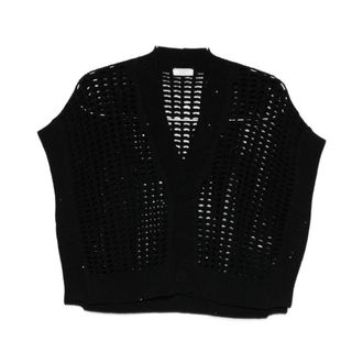 PESERICO Femme, Pulls, Noir, Taille: 42 FR Gilet Aperta Scollo A V E Maniche Corte