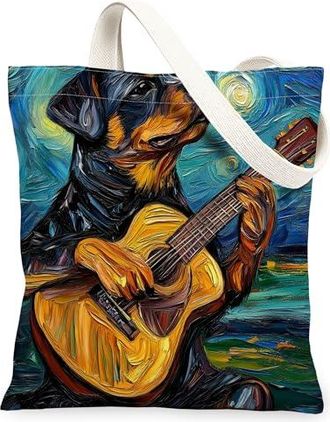 Generic Rottweilers Sac fourre-tout r&eacute;utilisable en toile pour faire du shopping Motif guitare &eacute;toil&eacute;e 33 x 38 cm